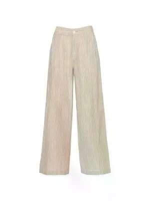 120% Lino Vertical Stripe Wide Leg Linen Trousers