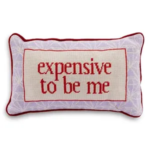FURBISH Expensive To Be Me Needlepoint Pillow, 15 X 9 - Red