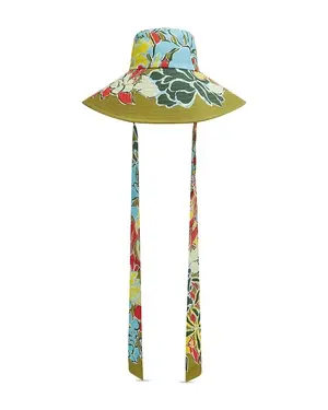 ALEMAIS Wide Brim Sun Hat With Floral Print And Tie Detail - Multi