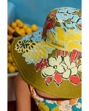ALEMAIS Wide Brim Sun Hat With Floral Print And Tie Detail - Multi