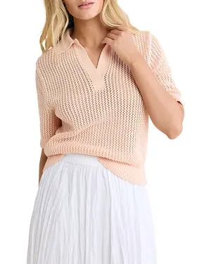 NIC+ZOE Mesh Polo Sweater - Orange Sheer