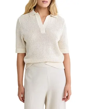NIC+ZOE Nic+Zoe Mesh Polo Sweater Sand