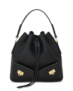 FERRAGAMO Mini Textured Leather Bucket Bag - Nero