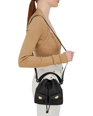 FERRAGAMO Mini Textured Leather Bucket Bag - Nero