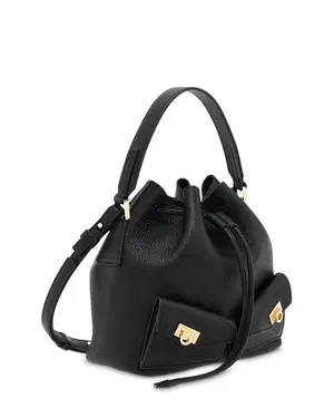 FERRAGAMO Mini Textured Leather Bucket Bag - Nero