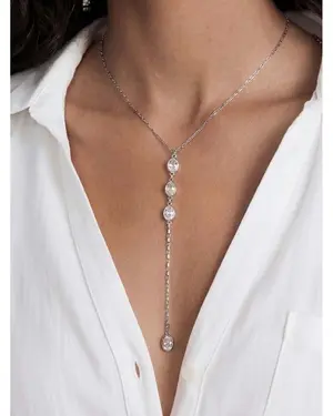 Ettika Lariat Necklace With Cubic Zirconia - Silver