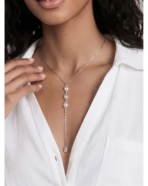 Ettika Lariat Necklace With Cubic Zirconia - Silver