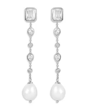 Ettika Gleaming Gem Linear Drop Earrings With Pearls - Silver