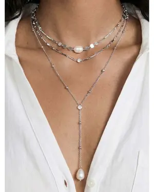 Ettika Layered Pearl Lariat Necklace