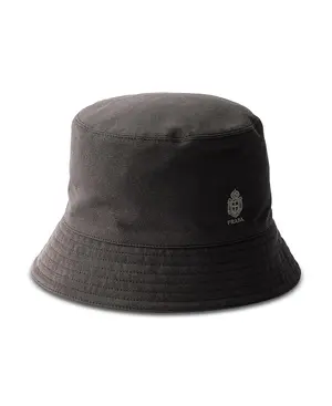 Prada Embroidered Logo Gabardine Bucket Hat - Black