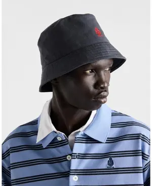 Prada Embroidered Logo Gabardine Bucket Hat - Blue