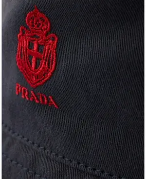 Prada Embroidered Logo Gabardine Bucket Hat - Blue