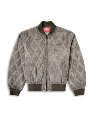 DIESEL® J-type Argyle Diamonds Logo Bomber Jacket - Grey