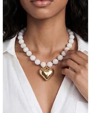 Ettika Heart Stone Beaded Pendant Necklace - Bone