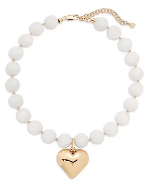 Ettika Heart Stone Beaded Pendant Necklace - Bone