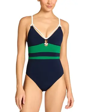 Robin Piccone Jacqui Lingerie One Piece Swimsuit - Navy/grass