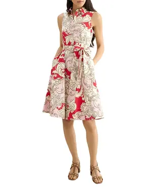 HOBBS LONDON Sleeveless Collared Printed Midi Dress With Belt