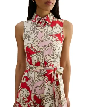 HOBBS LONDON Sleeveless Collared Printed Midi Dress With Belt