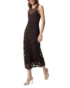 Pinko Bufera Geometric Crochet Midi Dress