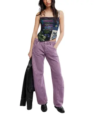 Free People Estella Ruched Printed Tank Top - Midnight