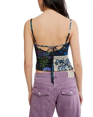 Free People Estella Ruched Printed Tank Top - Midnight