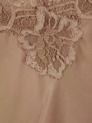 Gold Hawk Lace Trim Silk V-neck Top