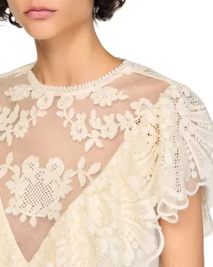 Sandro Floral Guipure Lace Cropped Top