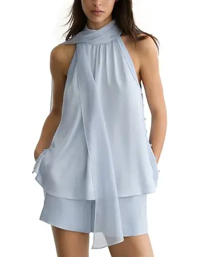 REISS Andrea Chiffon Scarf Top - Blue