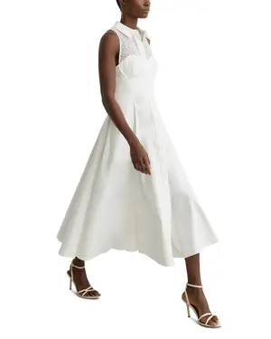 REISS Hera Lace Trim Sleeveless Midi Dress