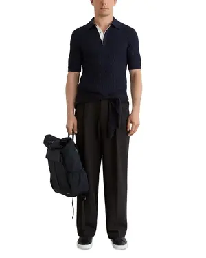 REISS Era Short Sleeve Textured Sweater Polo - Navy