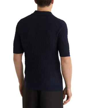 REISS Era Short Sleeve Textured Sweater Polo - Navy