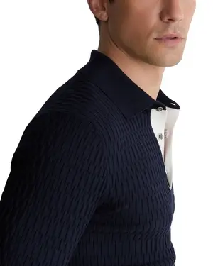 REISS Era Short Sleeve Textured Sweater Polo - Navy