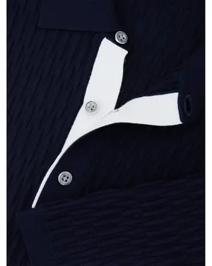 REISS Era Short Sleeve Textured Sweater Polo - Navy