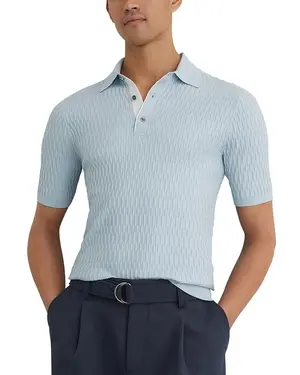 REISS Era Short Sleeve Textured Sweater Polo - Soft Blue