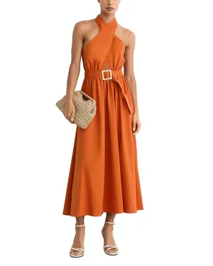 REISS Rowe Crossover Dress - Orange