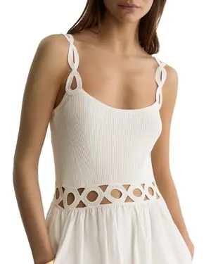 REISS Rita Knit Woven Midi Dress - Ivory