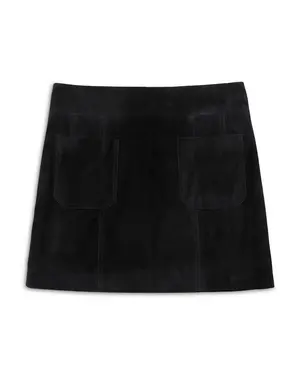 REISS Vida Suede Patch Pocket Mini Skirt - Navy