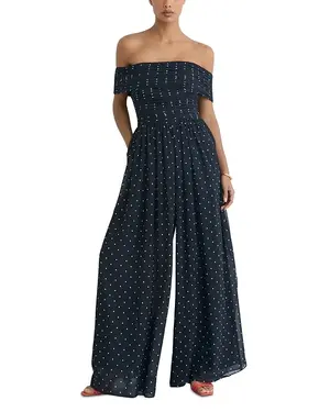 REISS Off-the-shoulder Polka Dot Jumpsuit