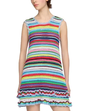 GANNI Striped Crochet Dress