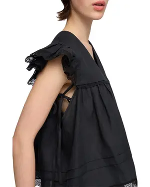 GANNI Linen Lace Trim Blouse