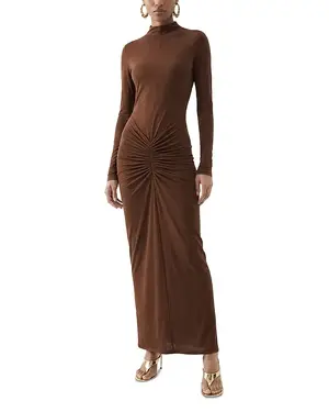 Ronny Kobo Scorpio Mock Neck Ruched Maxi Dress
