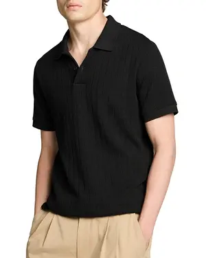 Vince Drop Needle Stripe Short Sleeve Polo - Black