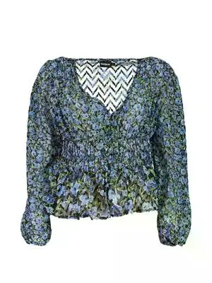 Desigual Floral Print Smocked Waist Blouse - Blue