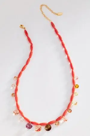 Anthropologie By Anthropologie Multi-Stone Beaded Necklace Peach