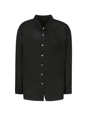 120% Lino Chest-pocket Button-up Shirt - Black