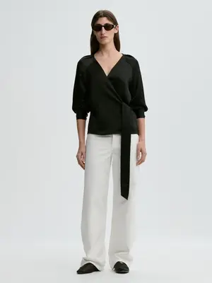 BY MALENE BIRGER Pacey Satin Wrap Blouse - Black