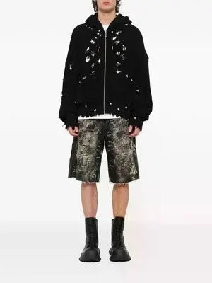 THUG CLUB Distressed Knit Hoodie - Black