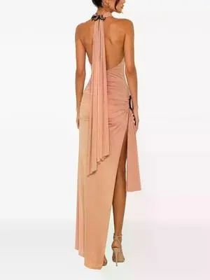 Amen Asymmetrical Maxi Dress With Faux Pearl Embellishment