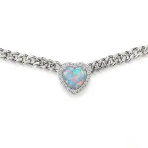 BLOOMTINE | EARTH ANGEL HQ Plated Blue Fire Opal Heart Choker Necklace - Silver/blue