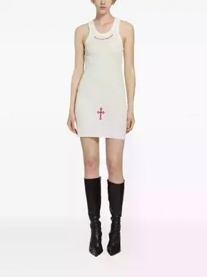 DAISY Embroidered Ribbed Mini Dress - White